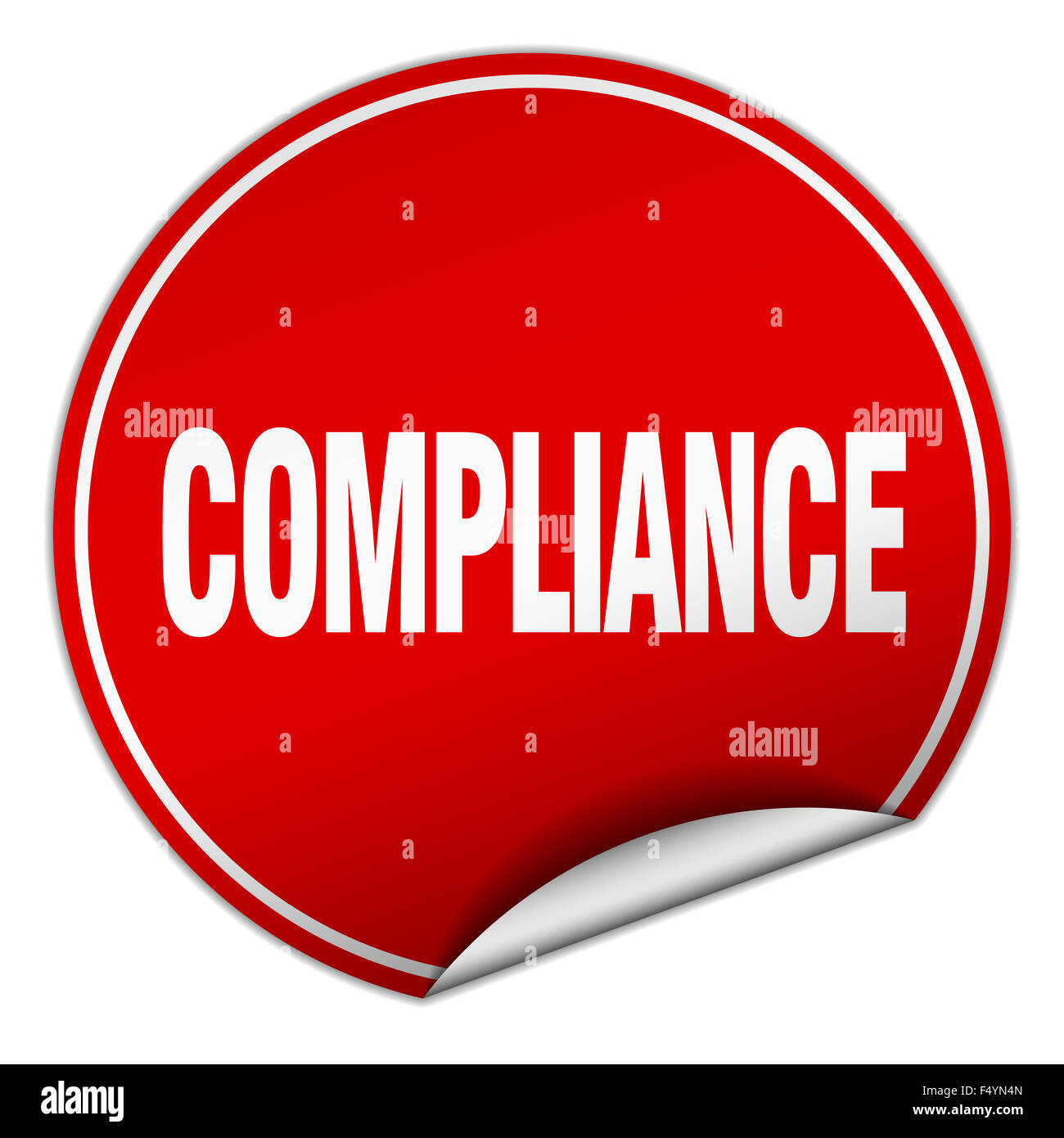 compliance round red sticker isolated on white Stock Photo - Alamy