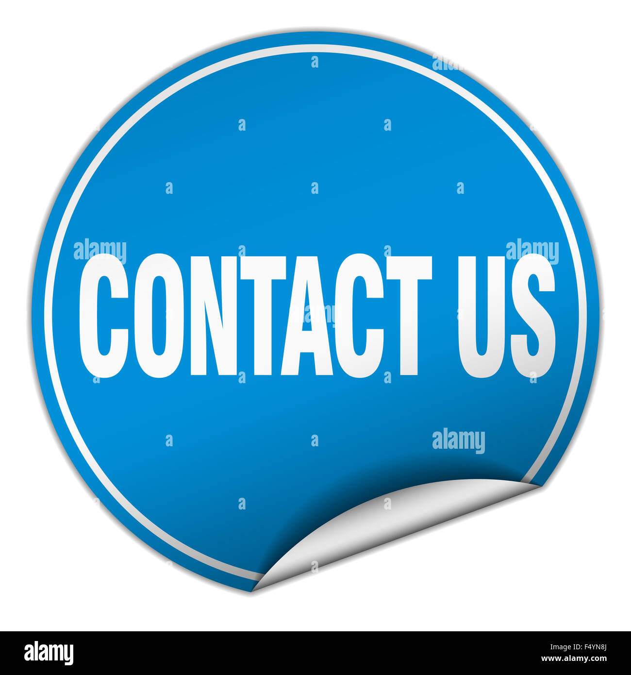 contact us round blue sticker isolated on white Stock Photo - Alamy