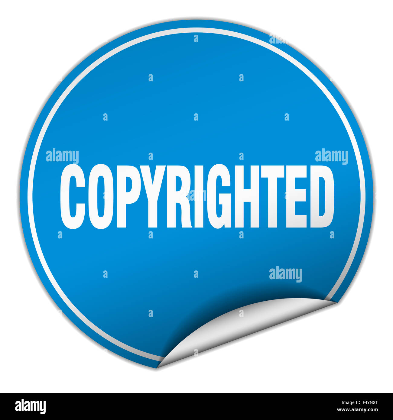 copyrighted round blue sticker isolated on white Stock Photo - Alamy