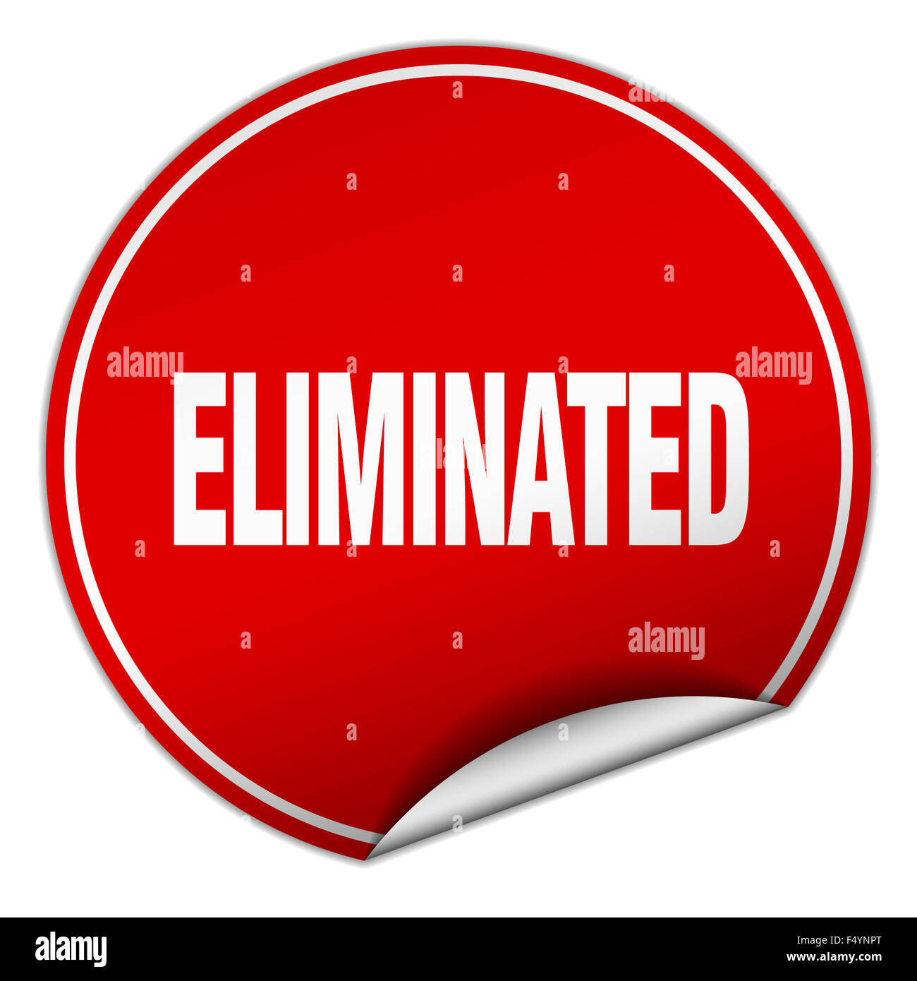 eliminated round red sticker isolated on white Stock Photo - Alamy