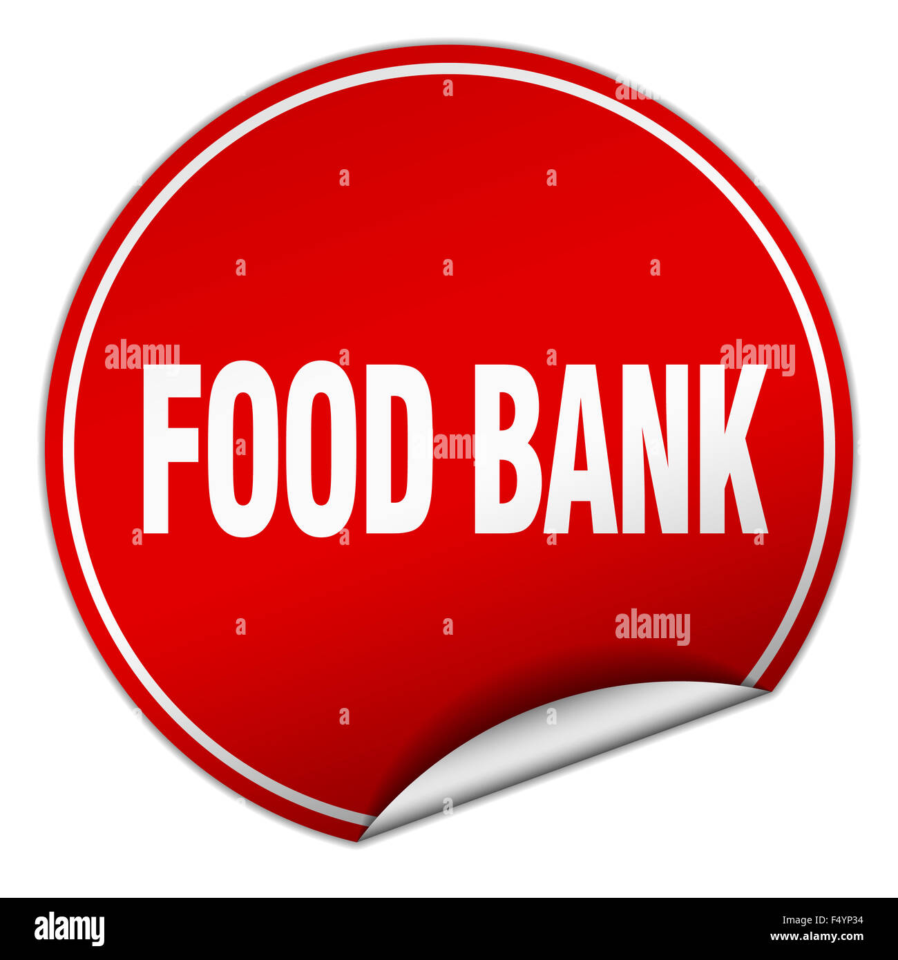 food bank round red sticker isolated on white Stock Photo - Alamy