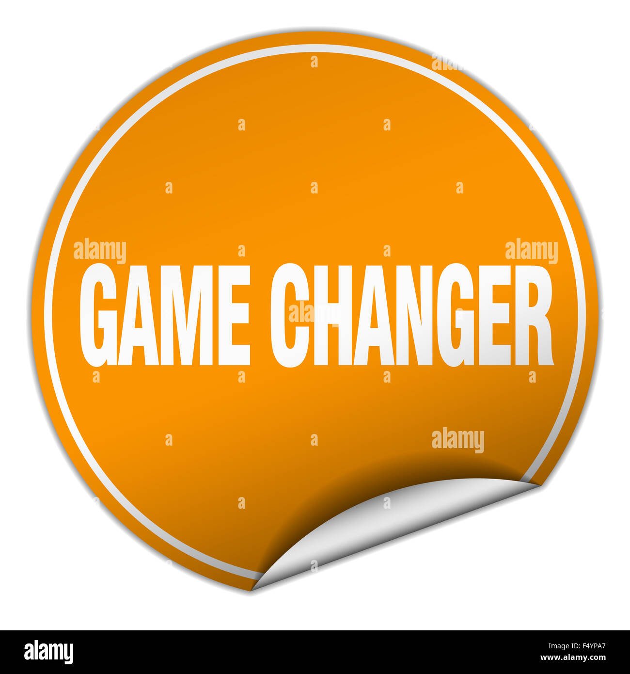 game changer round orange sticker isolated on white Stock Photo - Alamy
