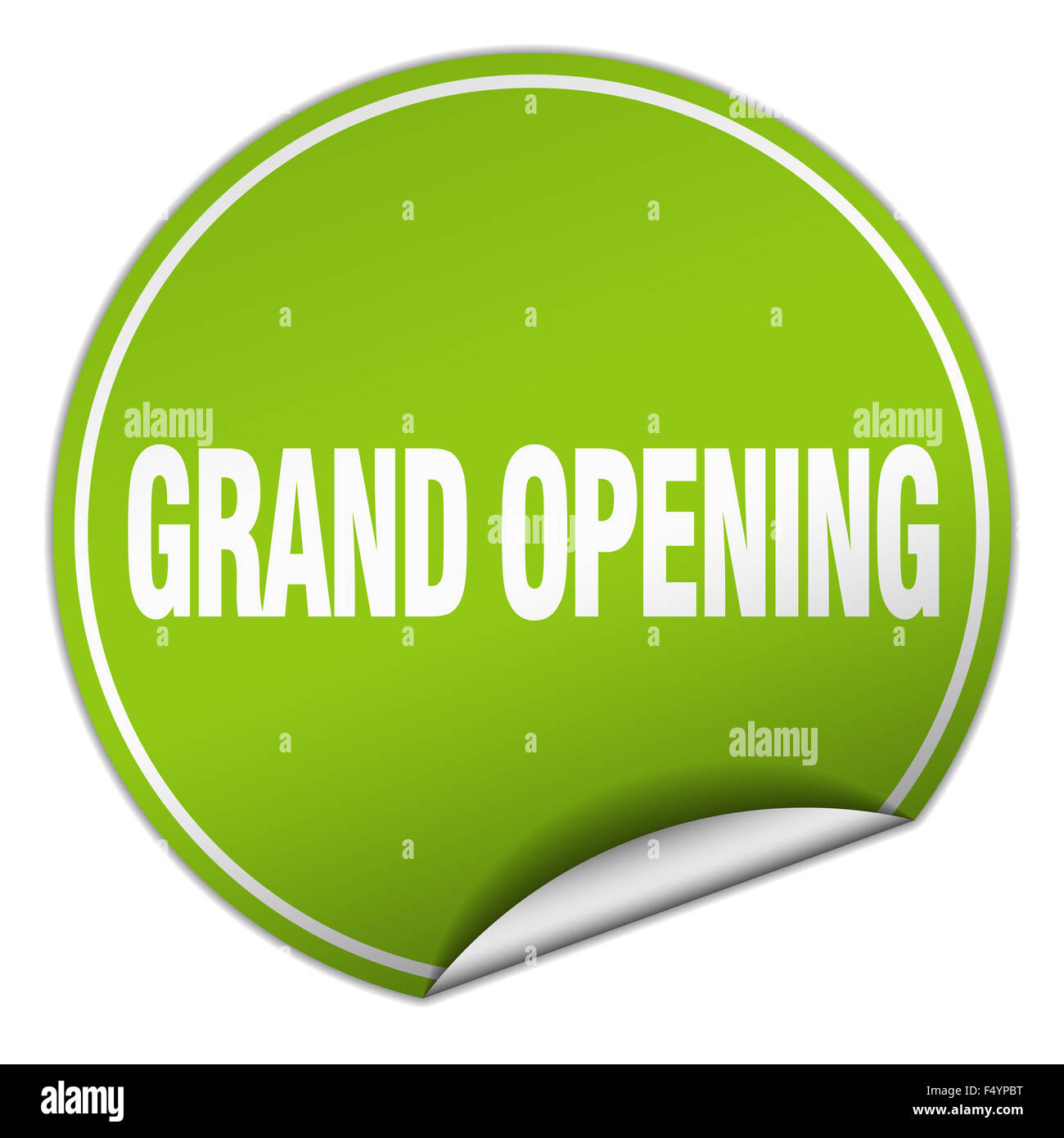 grand opening round green sticker isolated on white Stock Photo - Alamy