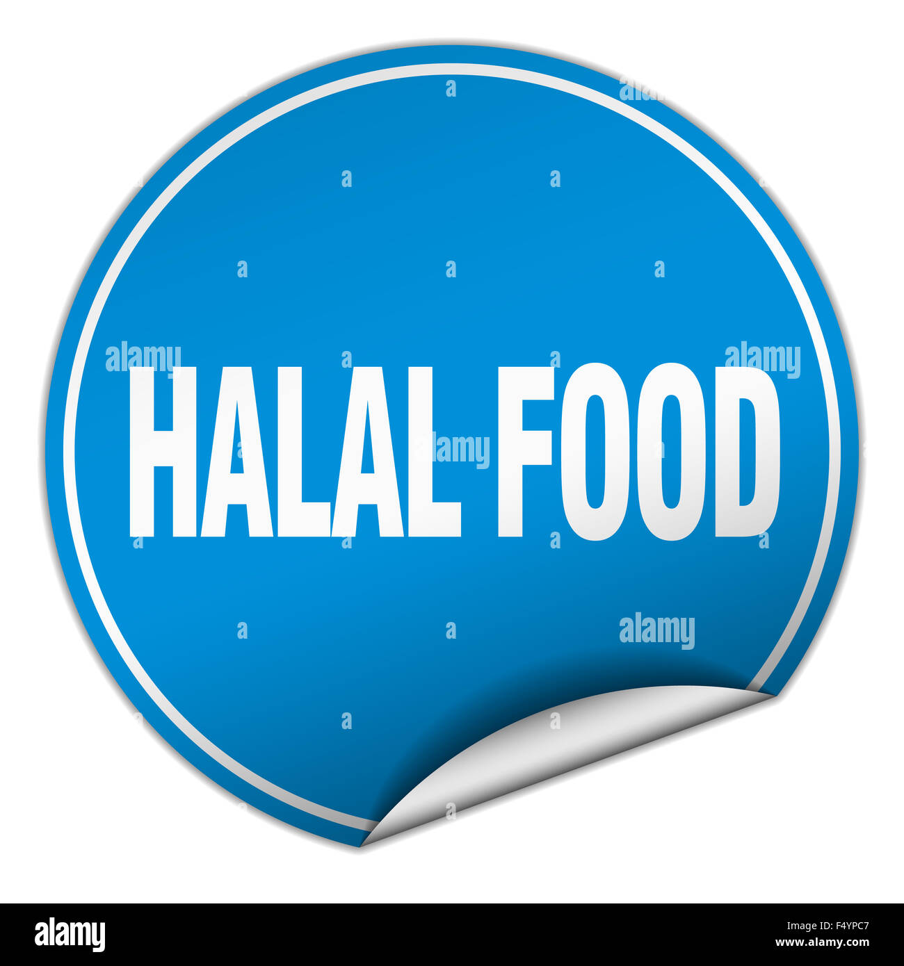 halal food round blue sticker isolated on white Stock Photo - Alamy