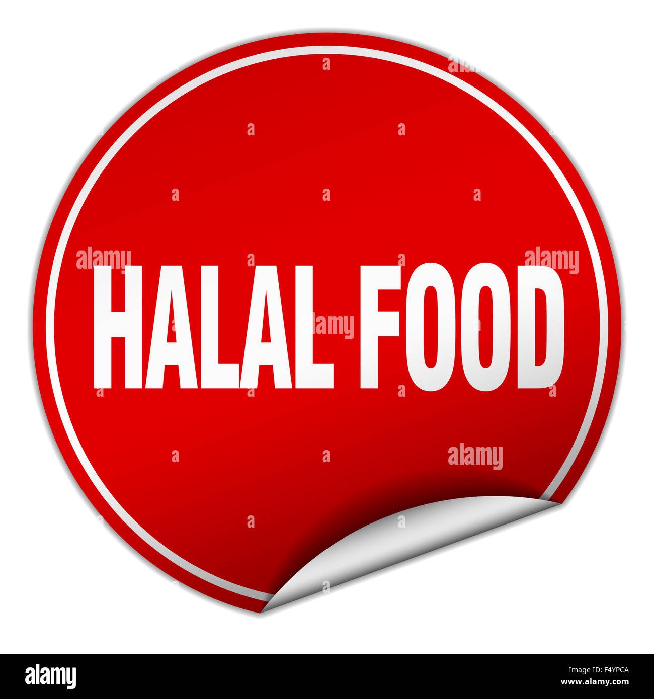 halal food round red sticker isolated on white Stock Photo - Alamy