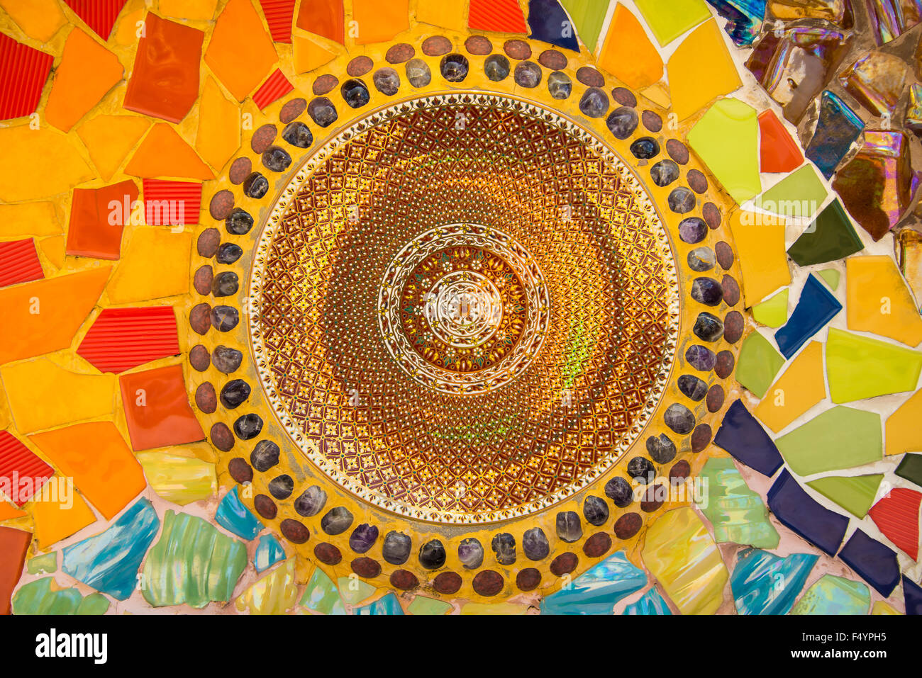 Tile designs many colors and patterns on the walls of the temple ...