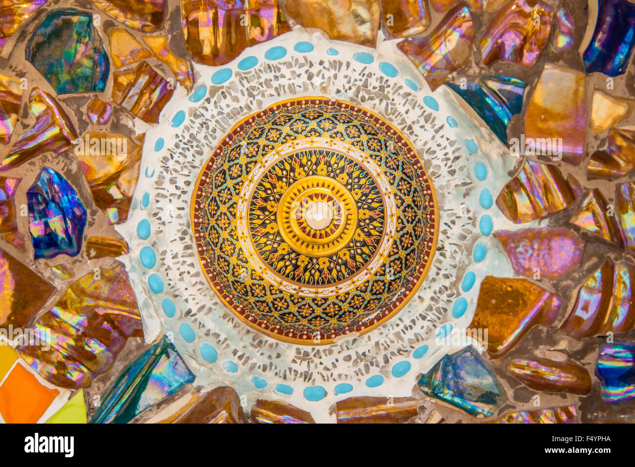 Tile designs many colors and patterns on the walls of the temple ...