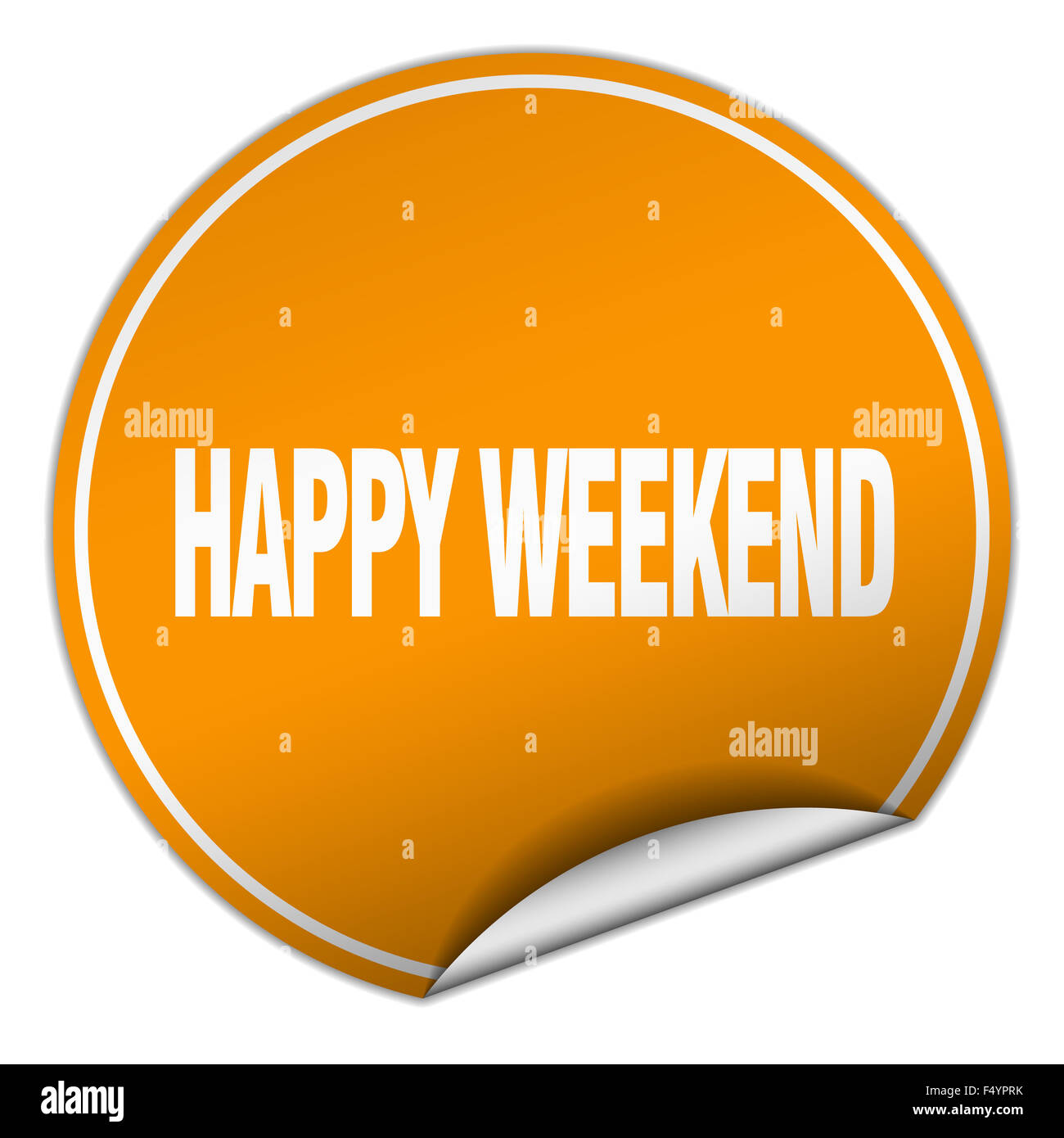 happy weekend round orange sticker isolated on white Stock Photo - Alamy