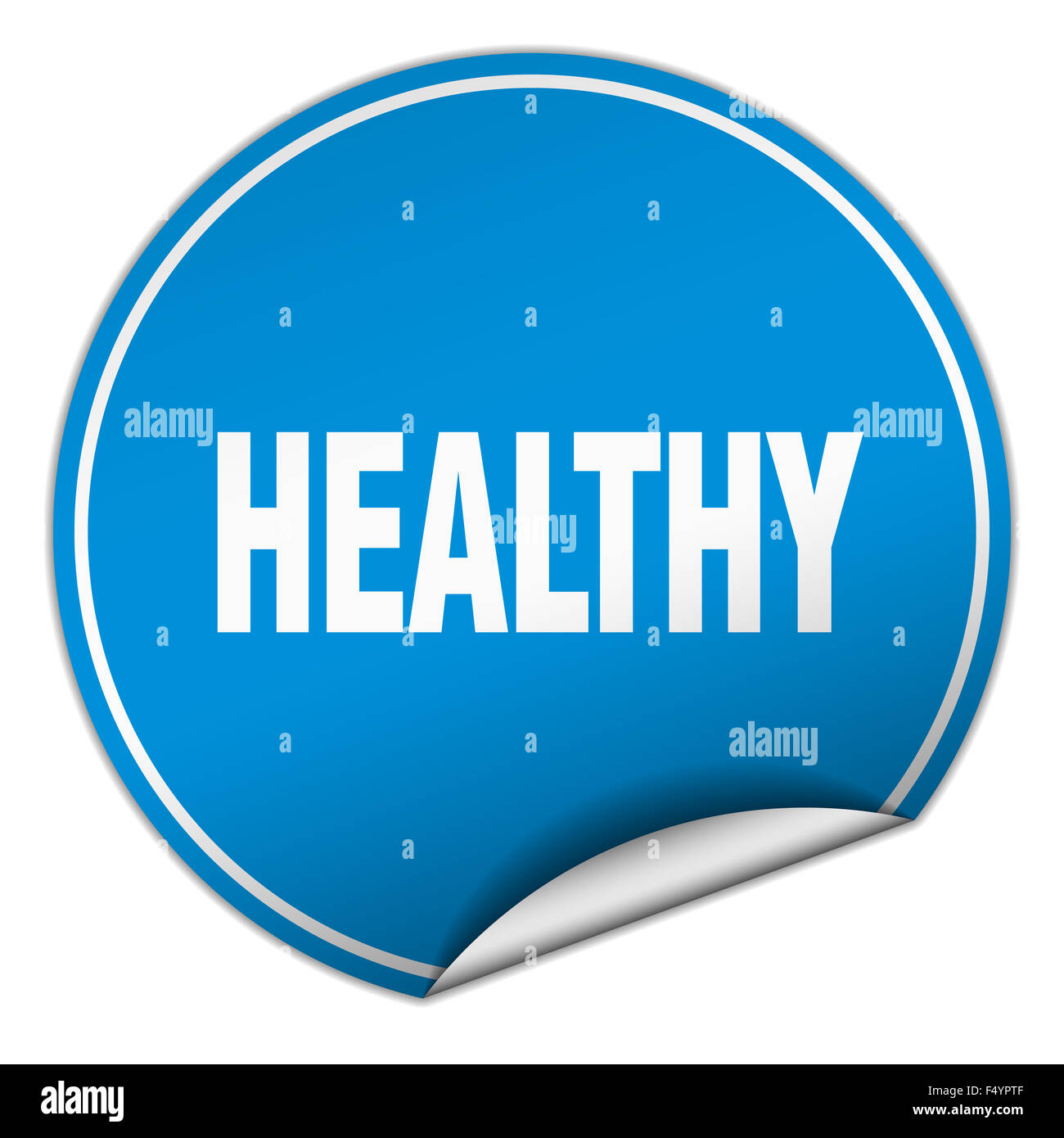 healthy round blue sticker isolated on white Stock Photo - Alamy