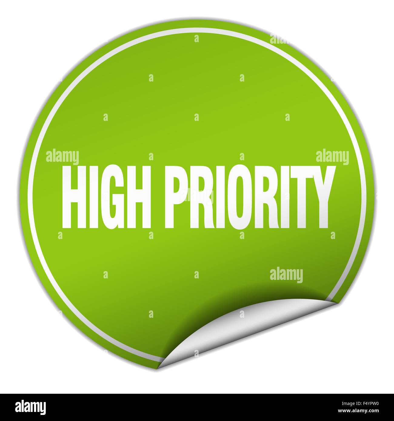 high priority round green sticker isolated on white Stock Photo - Alamy