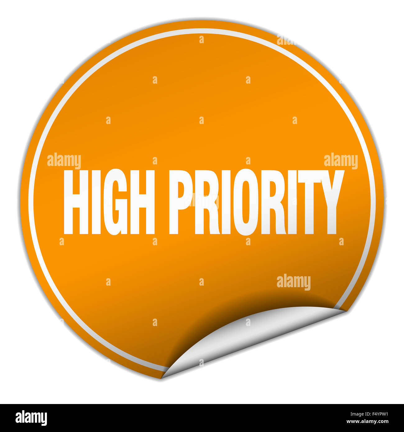 high priority round orange sticker isolated on white Stock Photo - Alamy