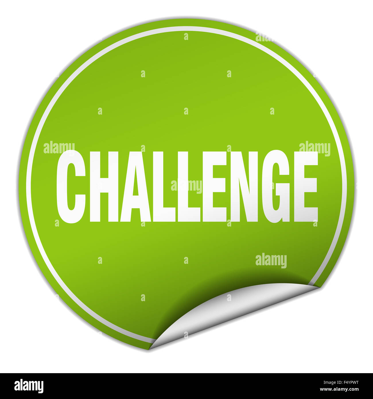 challenge round green sticker isolated on white Stock Photo - Alamy