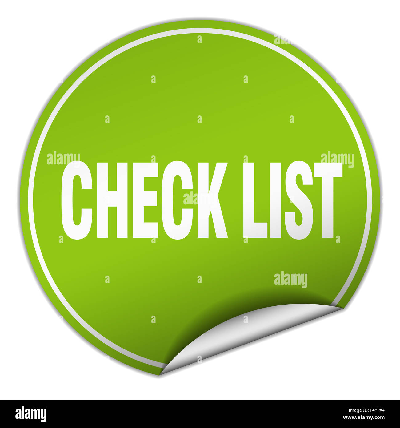 check list round green sticker isolated on white Stock Photo - Alamy