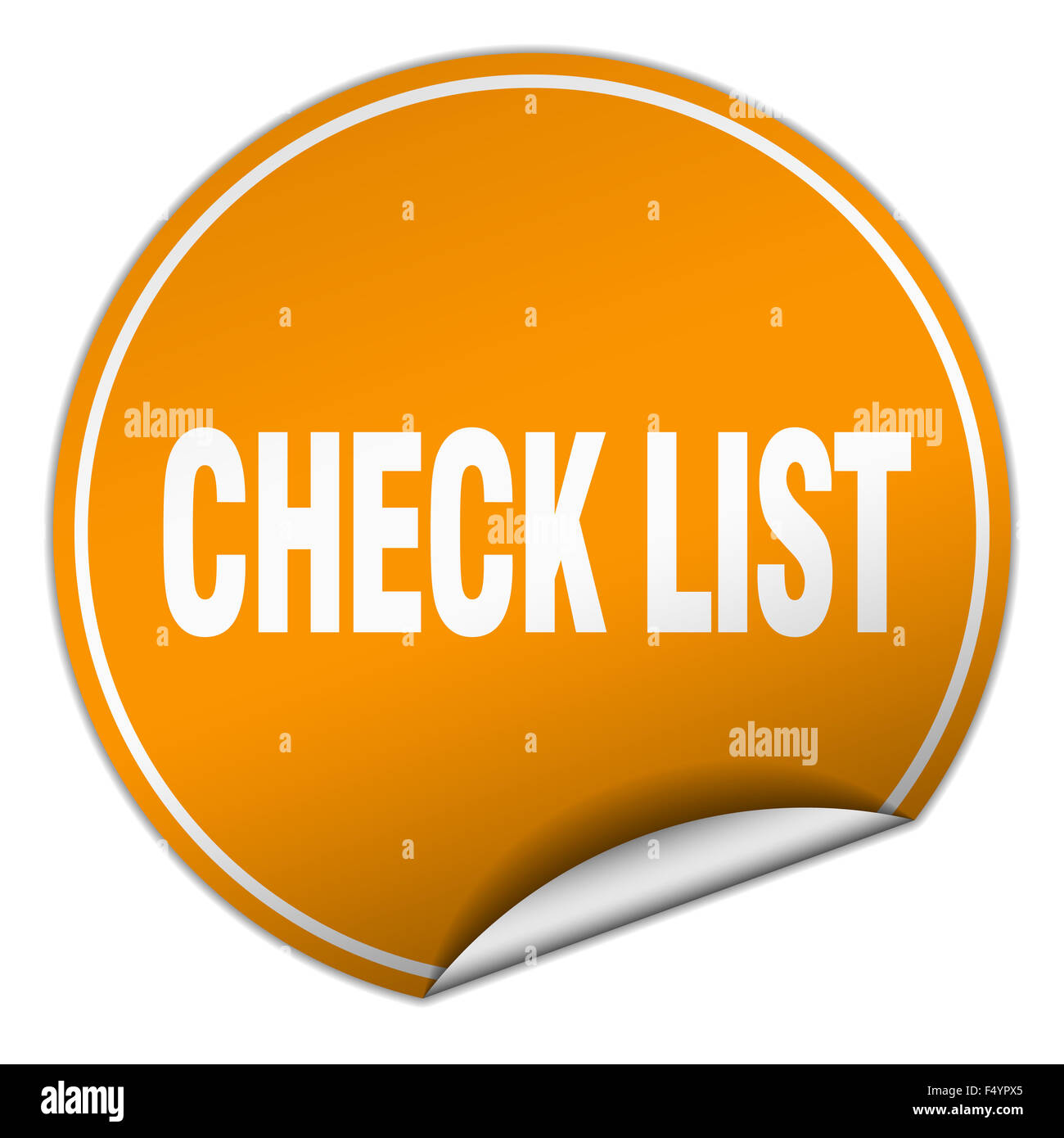 check list round orange sticker isolated on white Stock Photo - Alamy