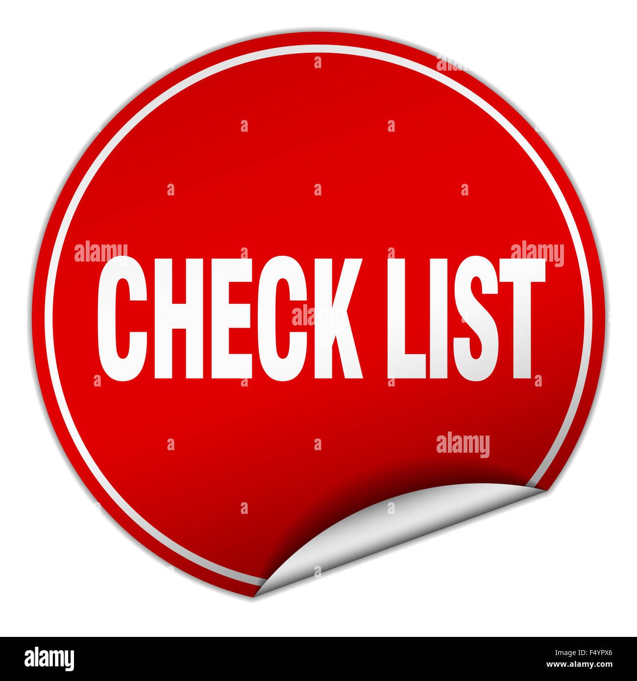 check list round red sticker isolated on white Stock Photo - Alamy