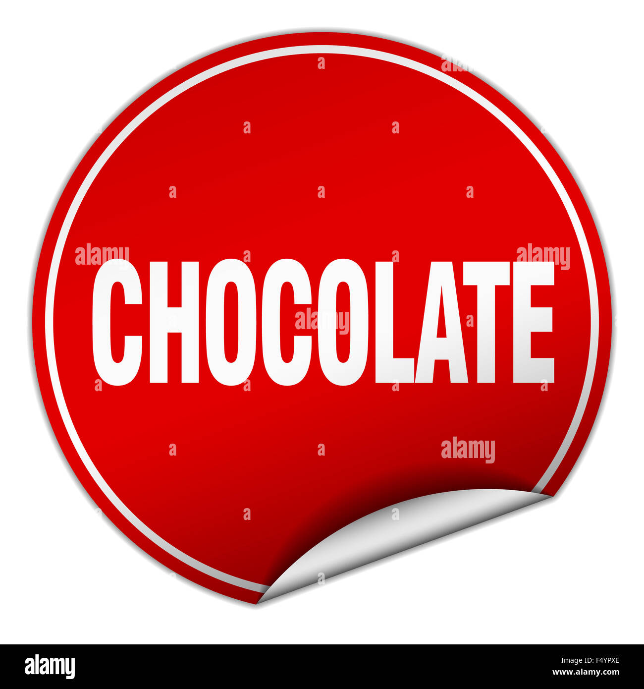 chocolate round red sticker isolated on white Stock Photo - Alamy
