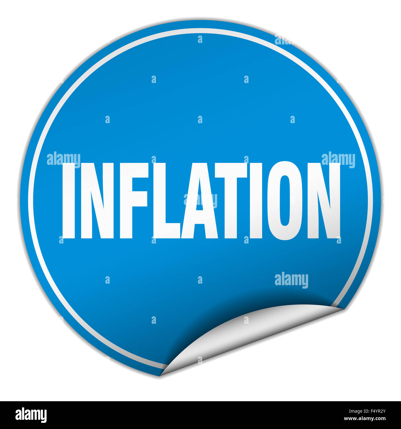 inflation round blue sticker isolated on white Stock Photo - Alamy