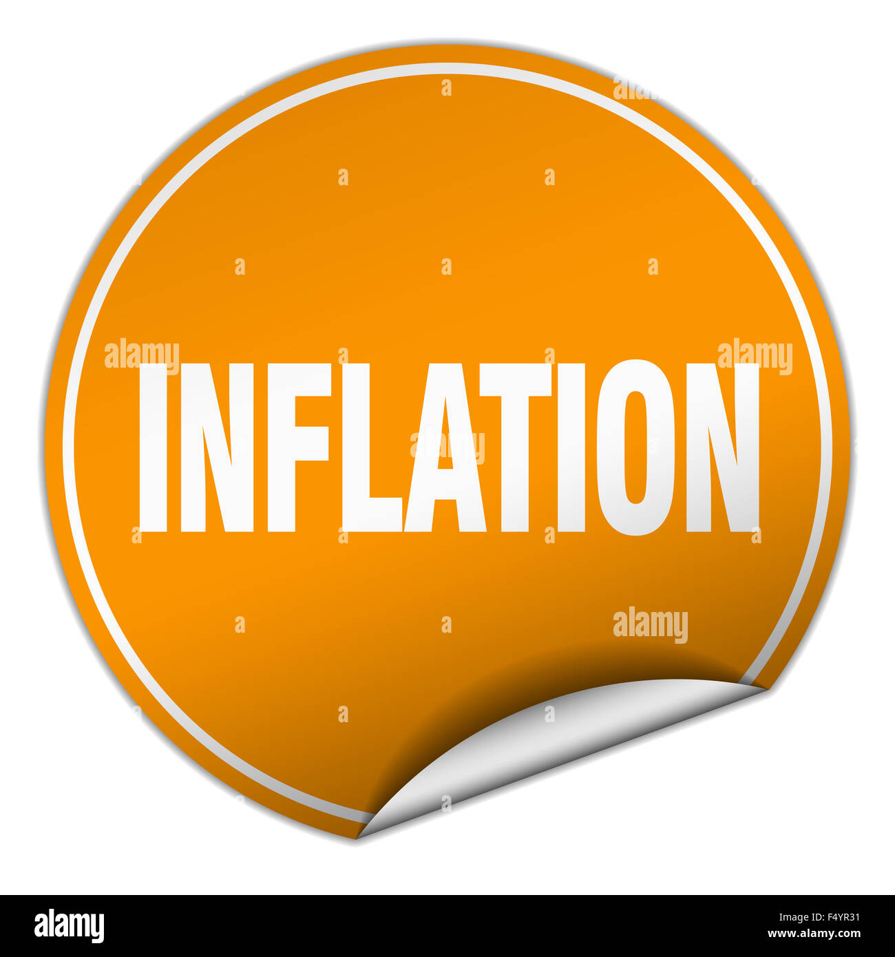 inflation round orange sticker isolated on white Stock Photo - Alamy