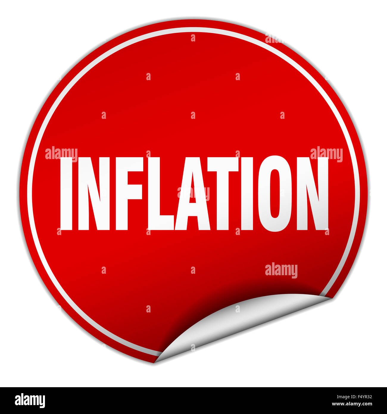 inflation round red sticker isolated on white Stock Photo - Alamy