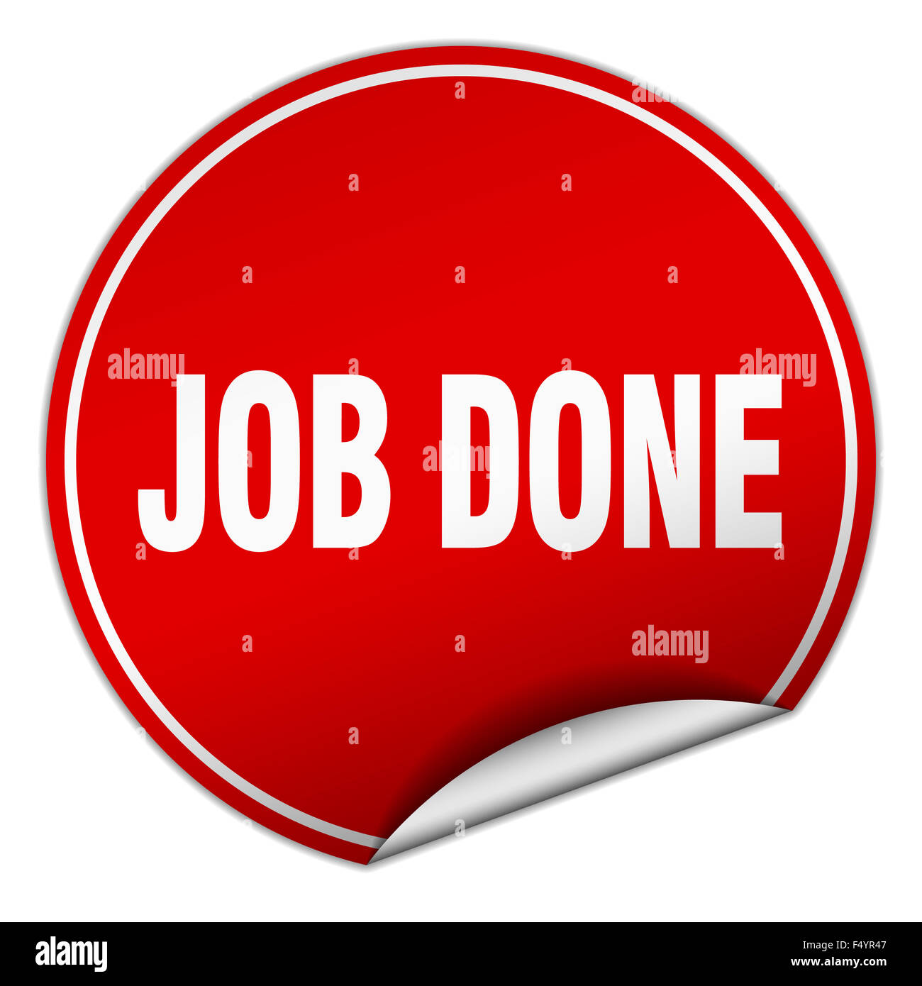 job done round red sticker isolated on white Stock Photo - Alamy