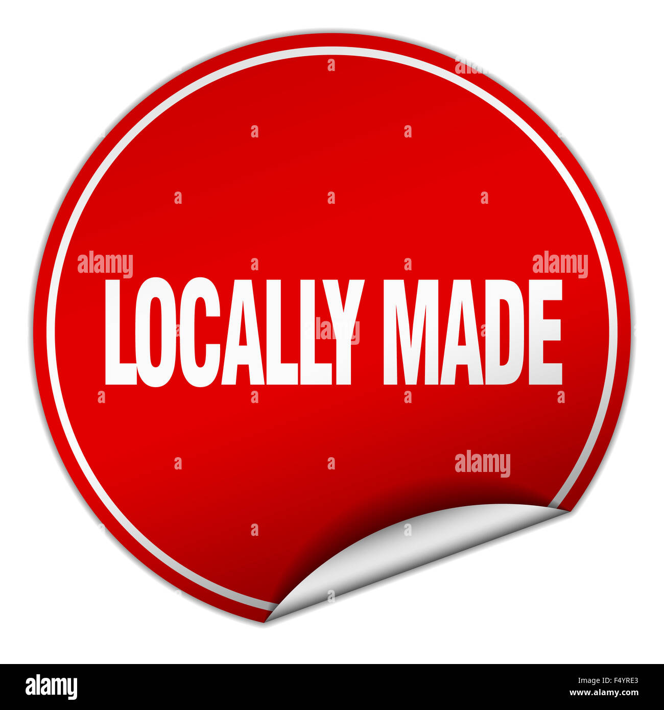 locally made round red sticker isolated on white Stock Photo - Alamy