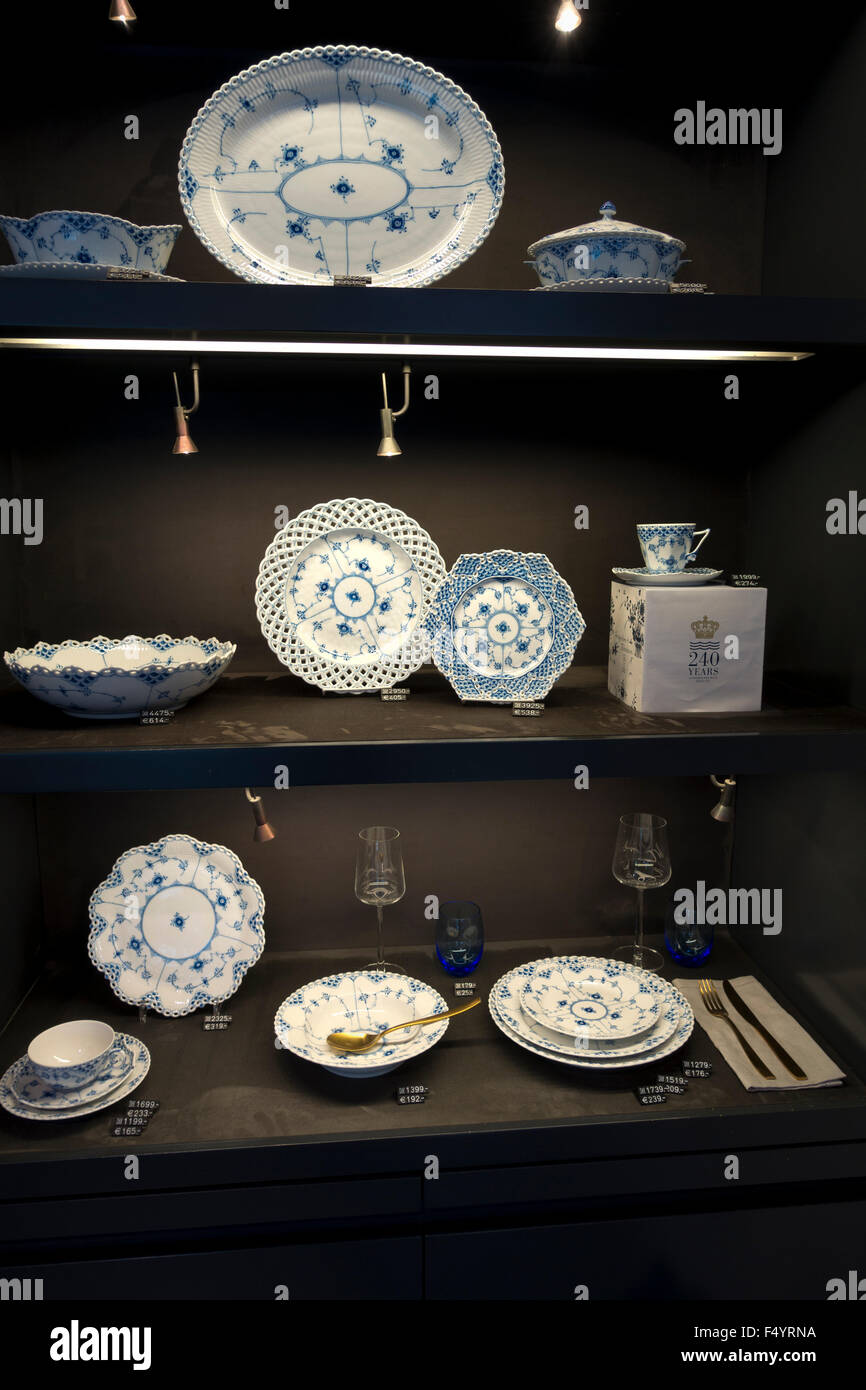 Display of china in the Royal Copenhagen porcelain shop on the main ...