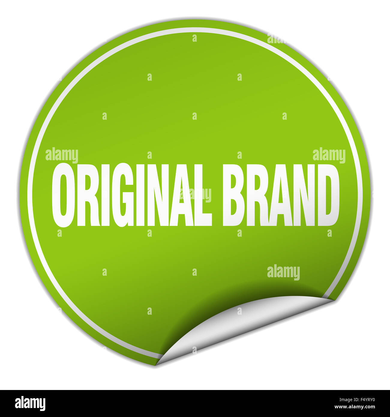 original brand round green sticker isolated on white Stock Photo - Alamy