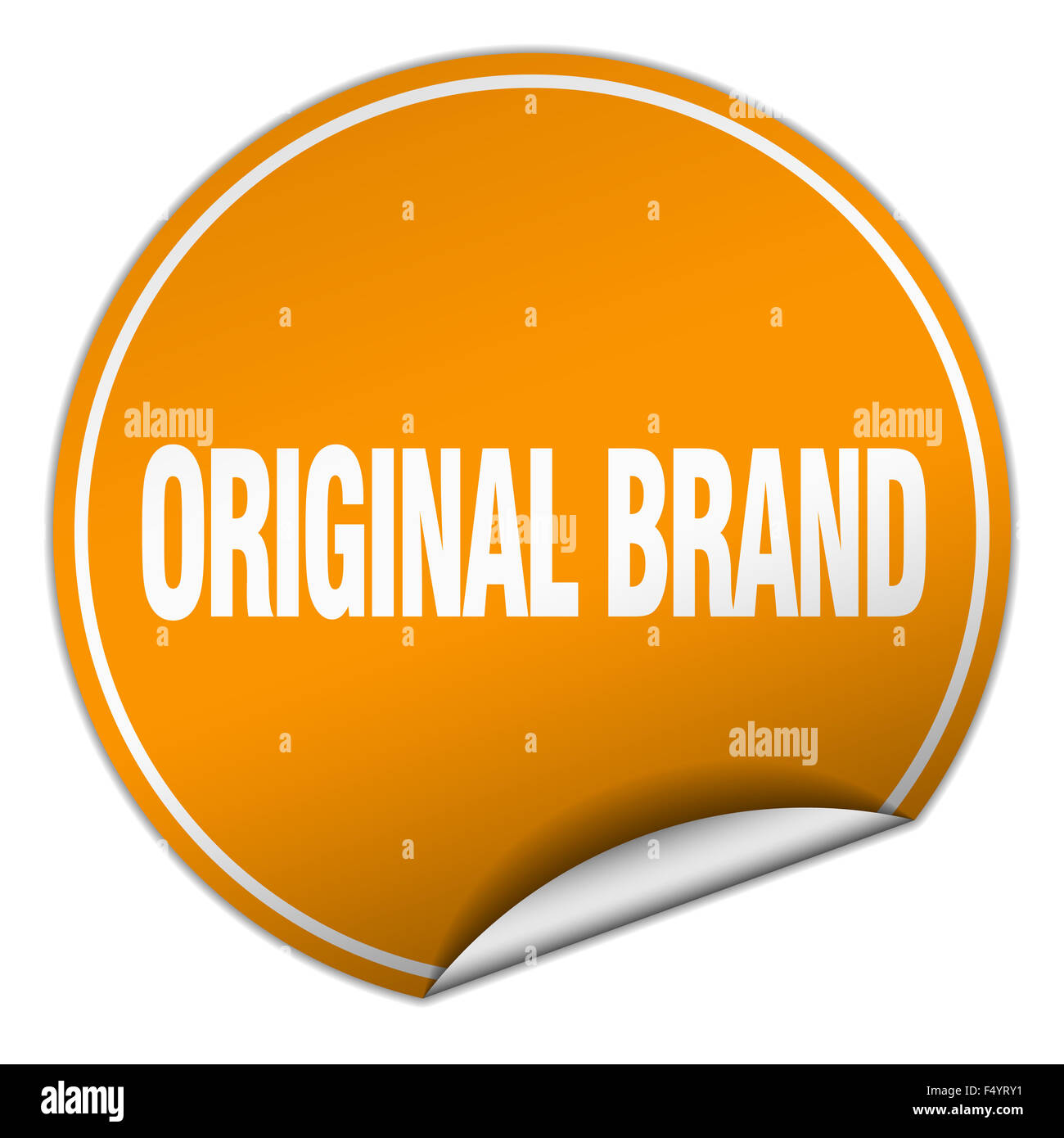 original brand round orange sticker isolated on white Stock Photo - Alamy