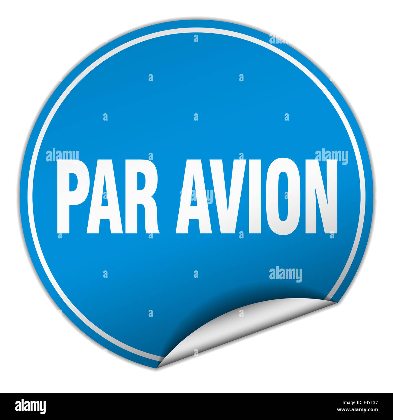 par avion round blue sticker isolated on white Stock Photo - Alamy