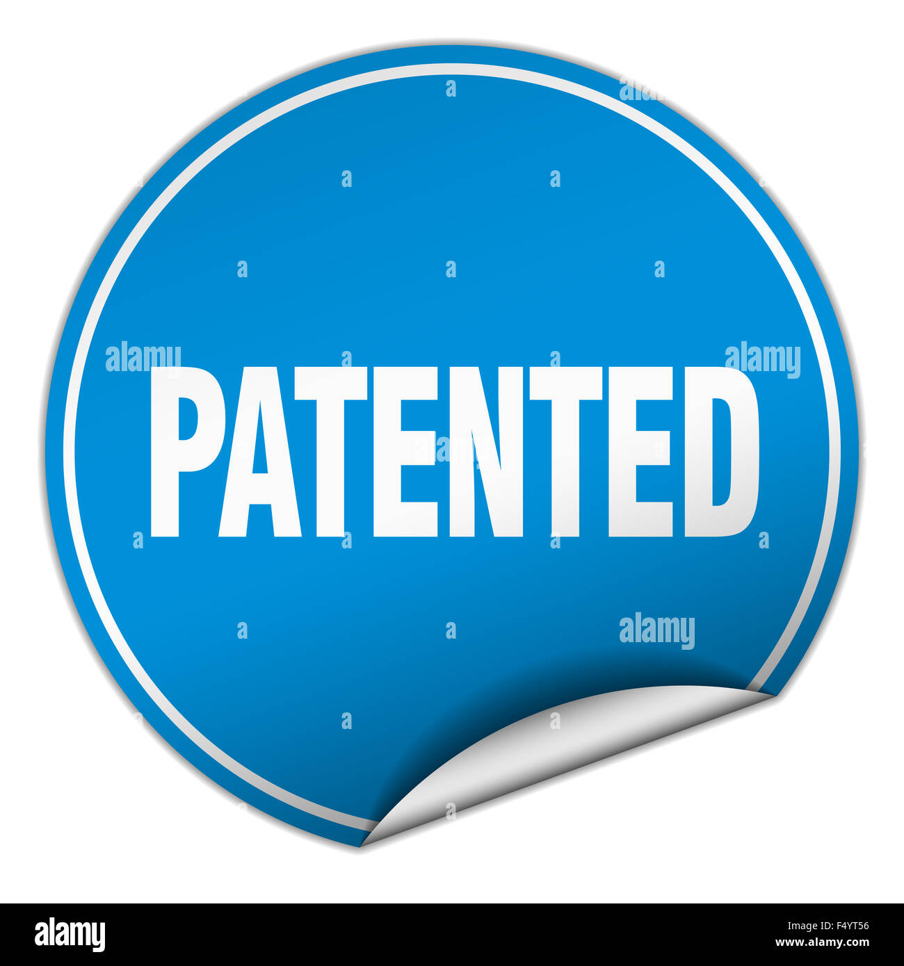 patented round blue sticker isolated on white Stock Photo - Alamy