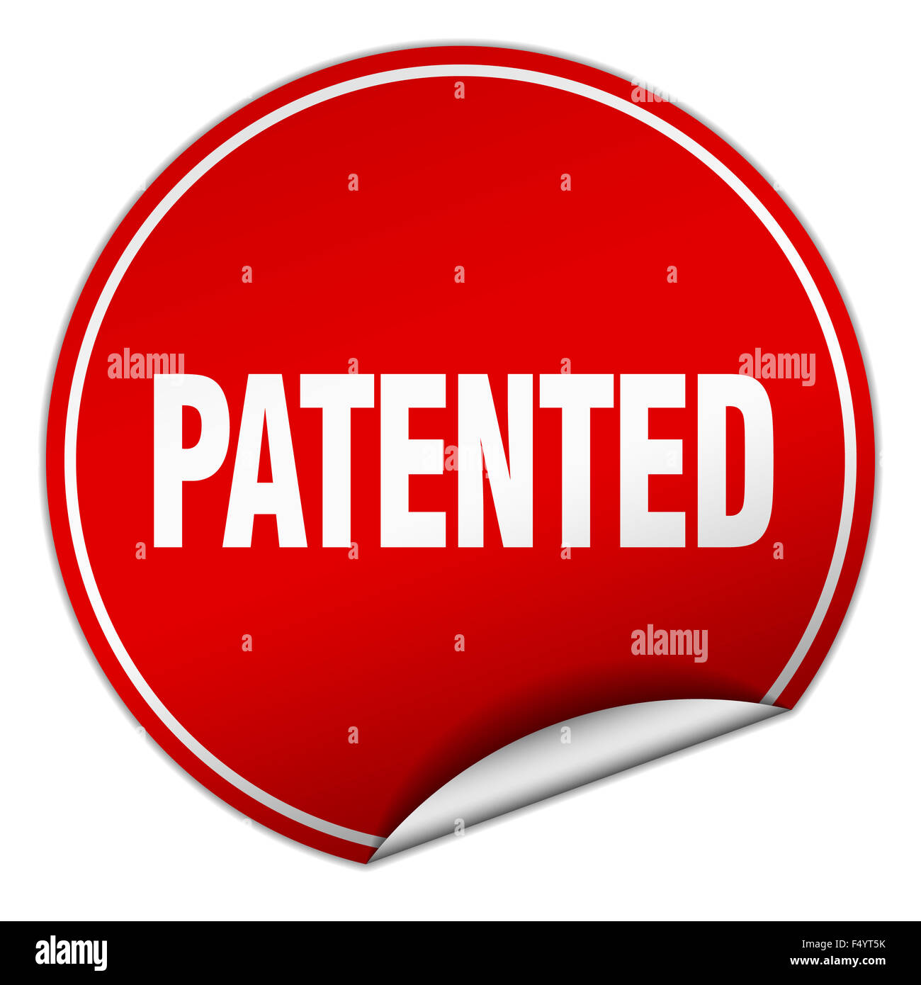 patented round red sticker isolated on white Stock Photo - Alamy