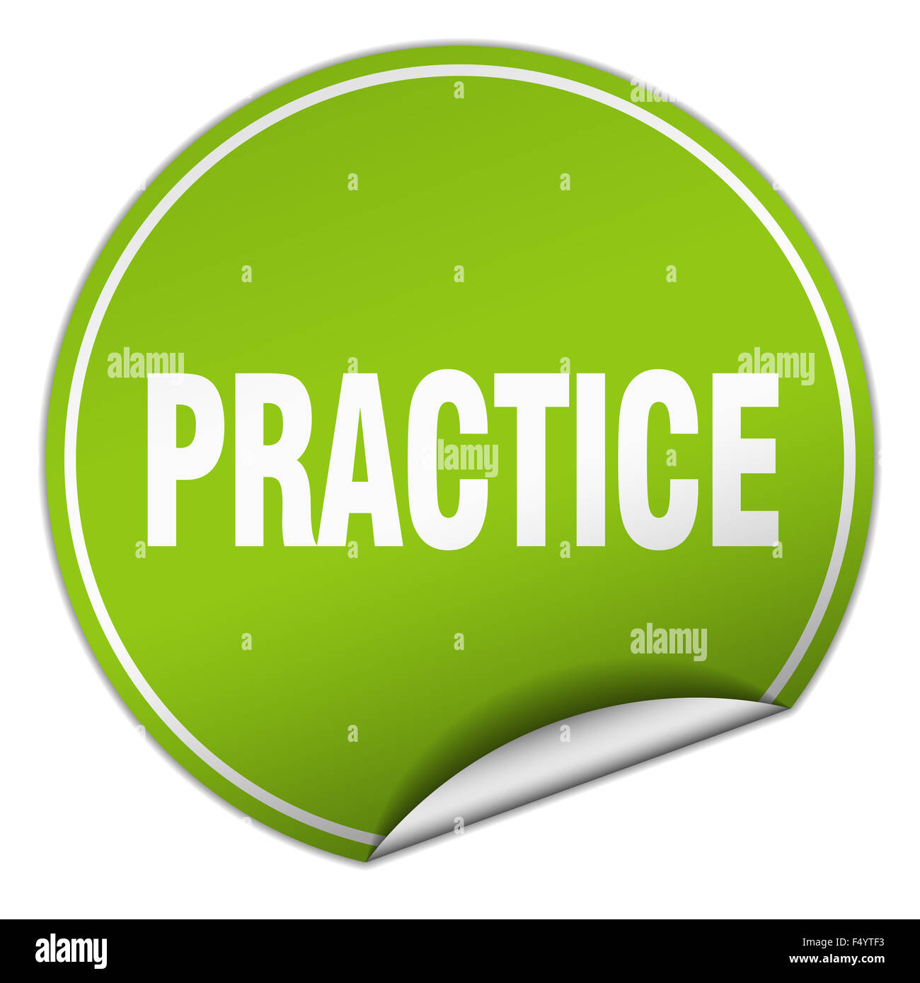 practice round green sticker isolated on white Stock Photo - Alamy