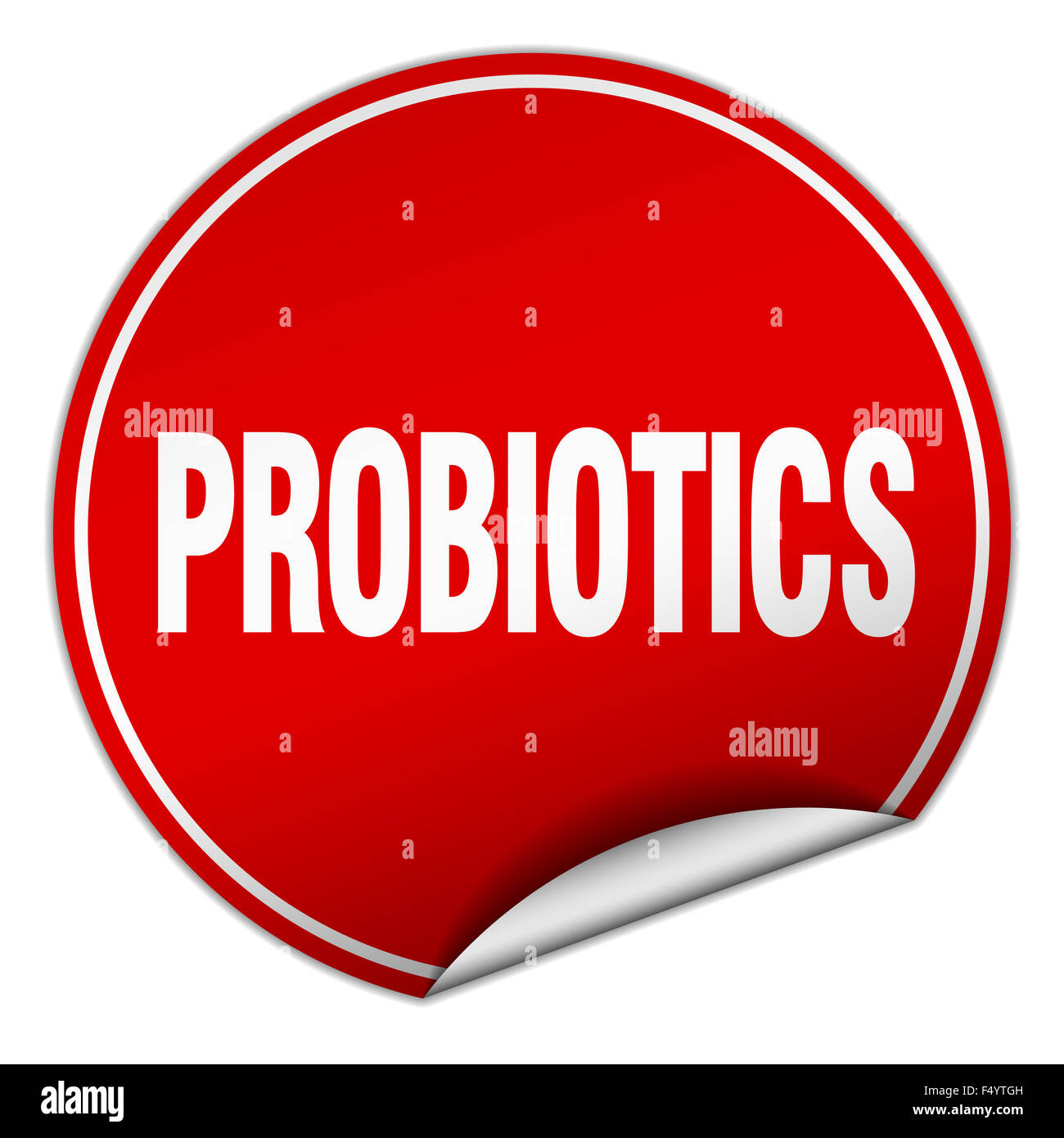 probiotics round red sticker isolated on white Stock Photo - Alamy