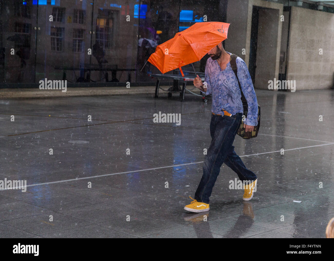 Wet weather hits London after a hot weekend Featuring: Atmosphere Where ...