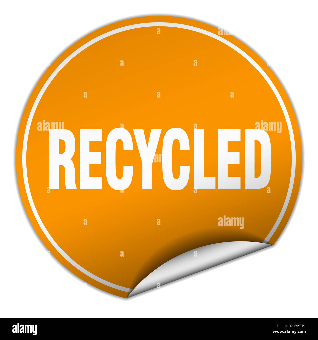 recycled round orange sticker isolated on white Stock Photo - Alamy