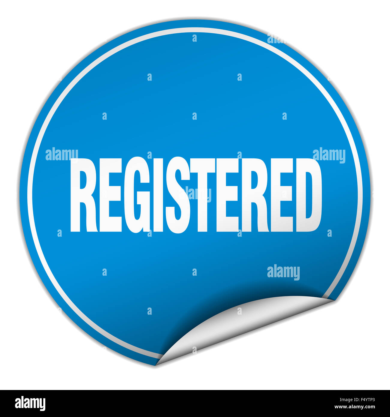 registered round blue sticker isolated on white Stock Photo - Alamy