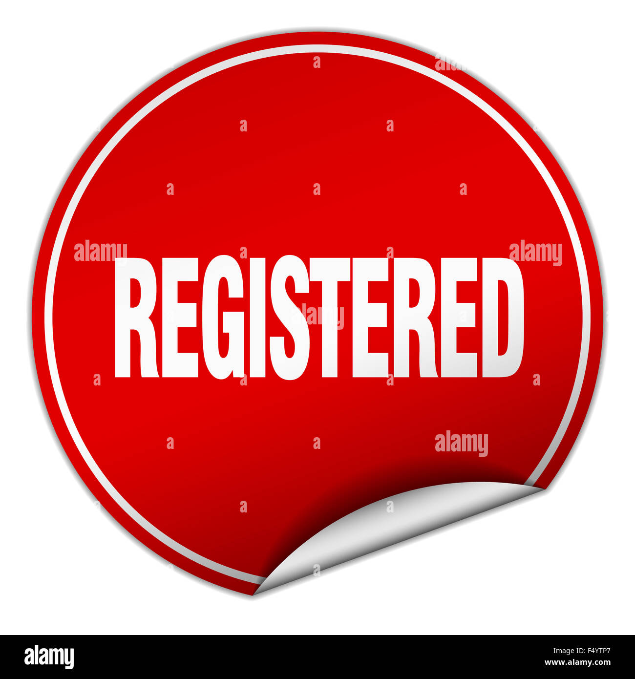 registered round red sticker isolated on white Stock Photo - Alamy