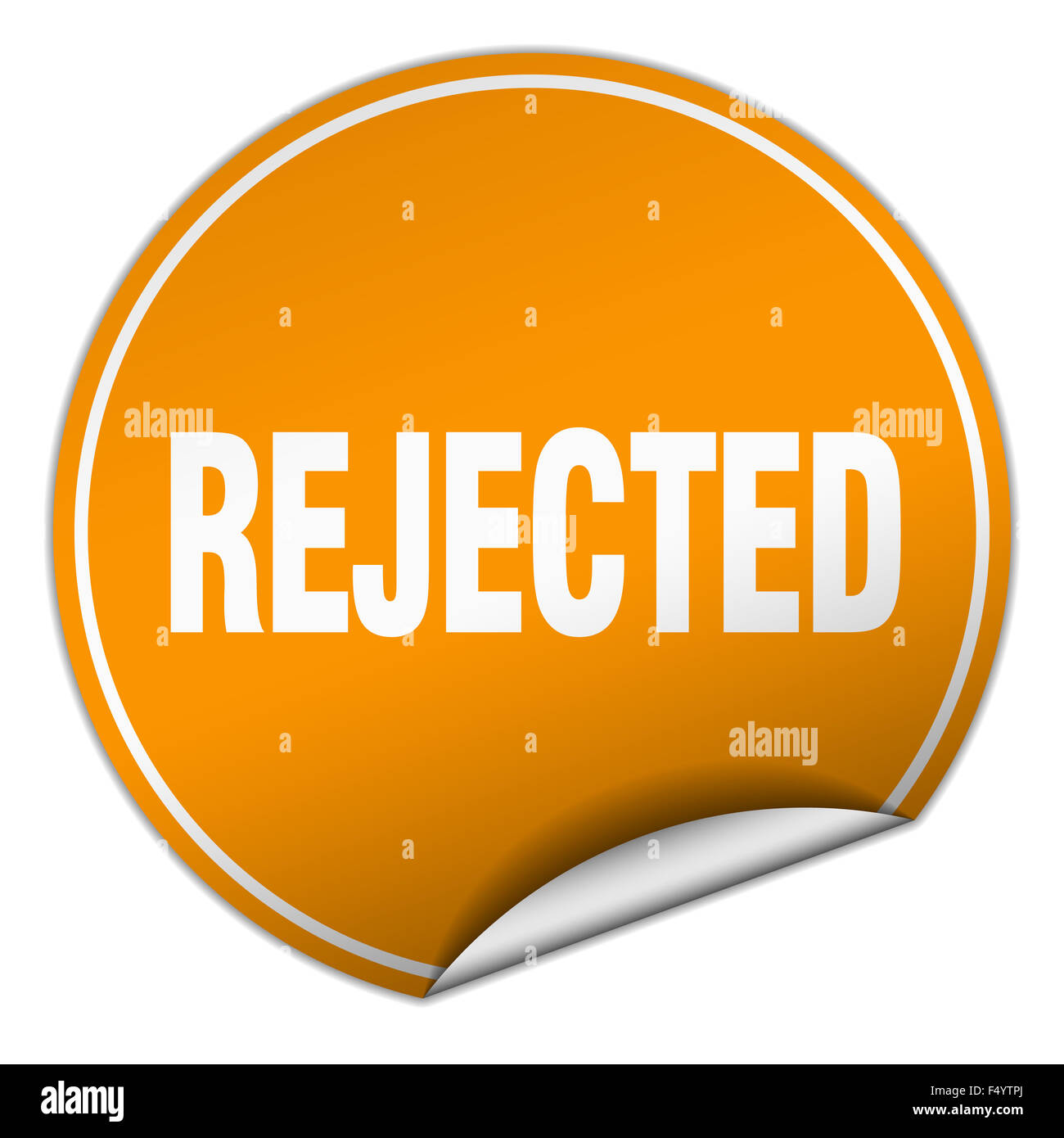 rejected round orange sticker isolated on white Stock Photo - Alamy