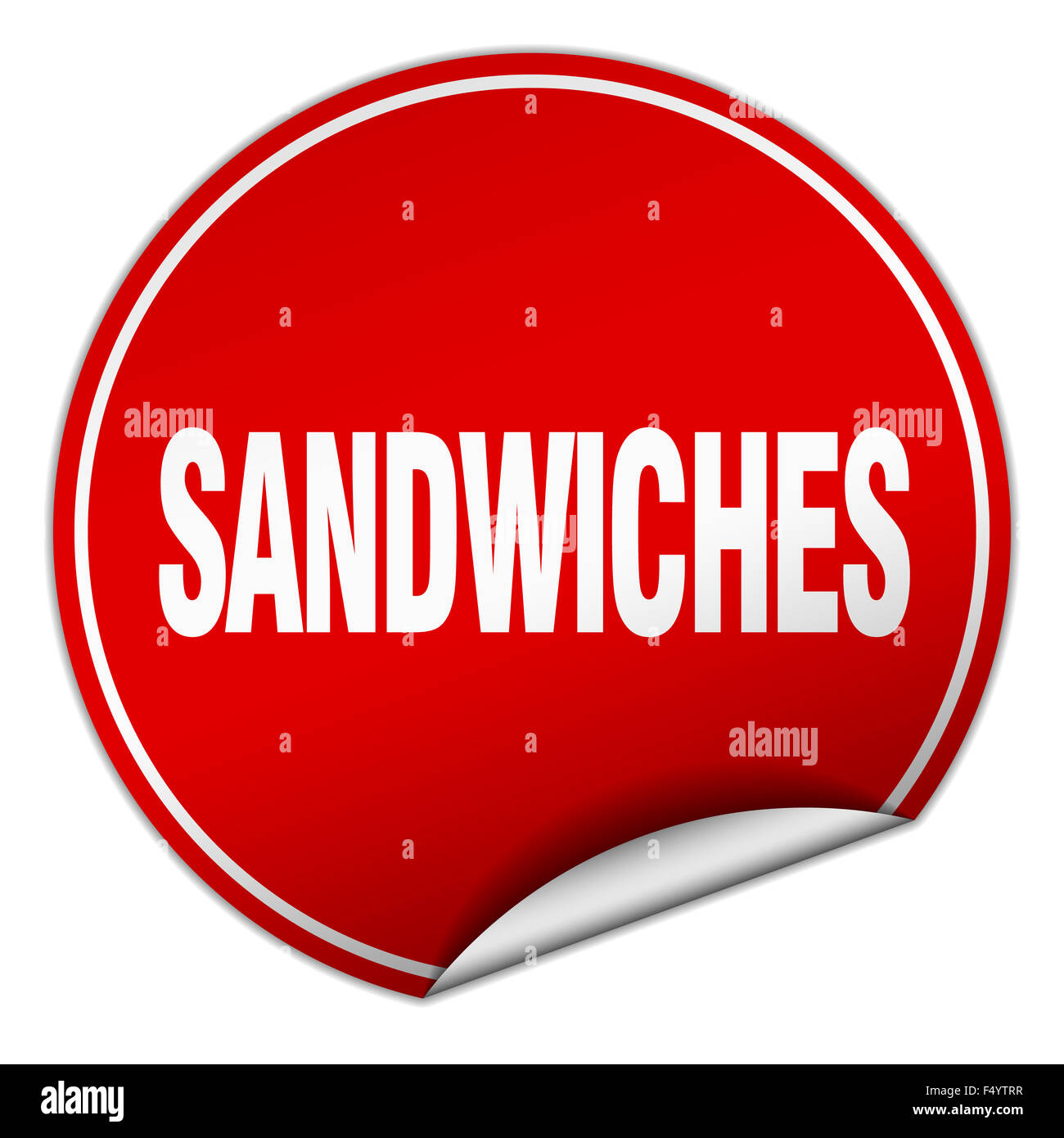 sandwiches round red sticker isolated on white Stock Photo - Alamy