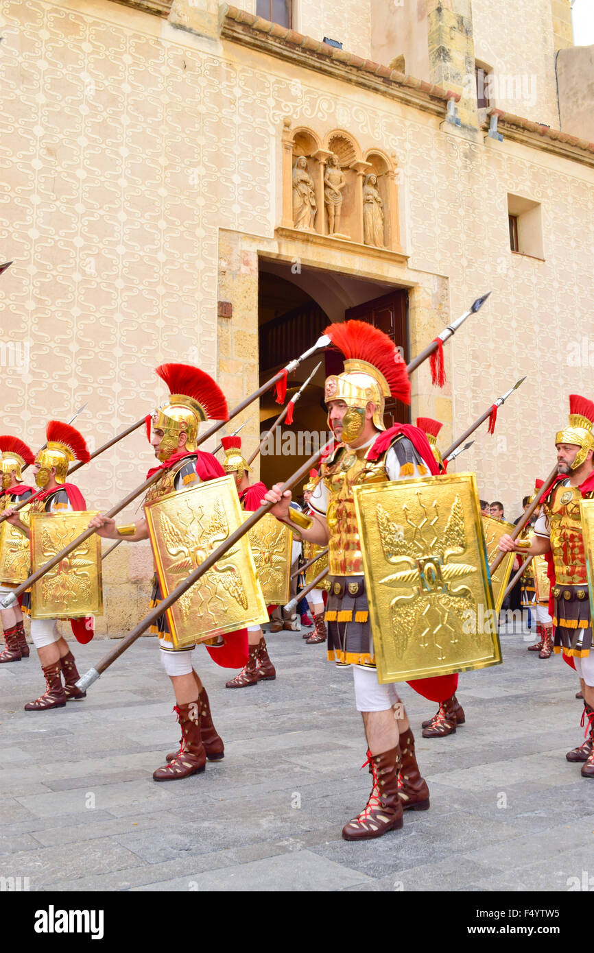 Romans soldiers at Easter procession. Holy week at Tarragona city ...
