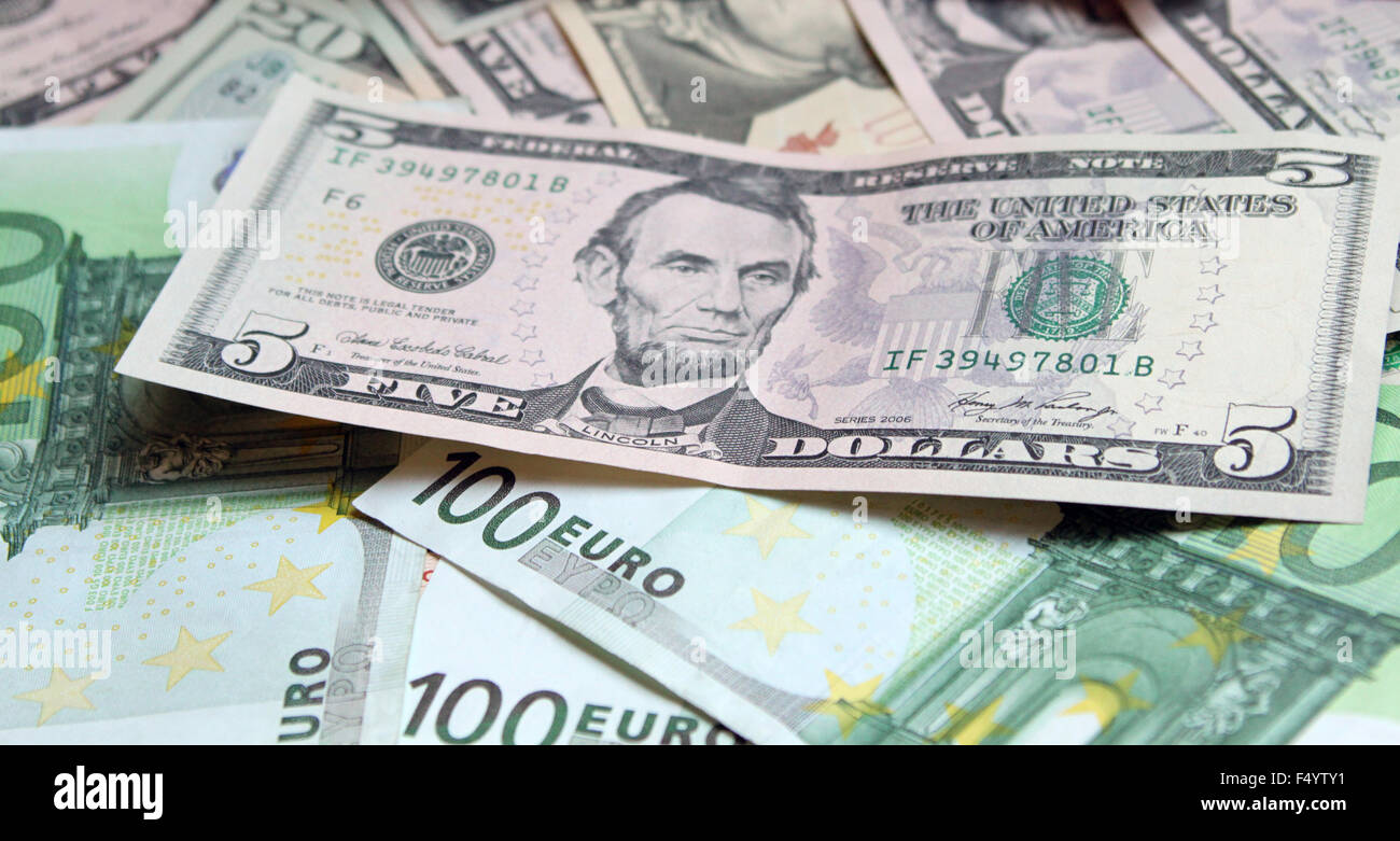 Two leading hard currencies - US Dollar and Euro Stock Photo - Alamy