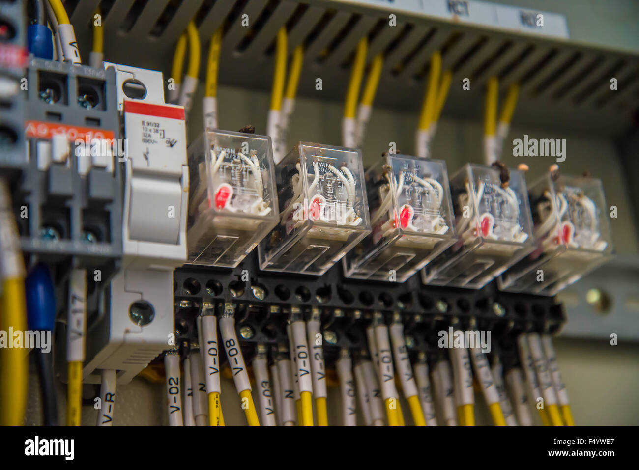 Control panel in the factory, Electrical control circuit Stock Photo ...