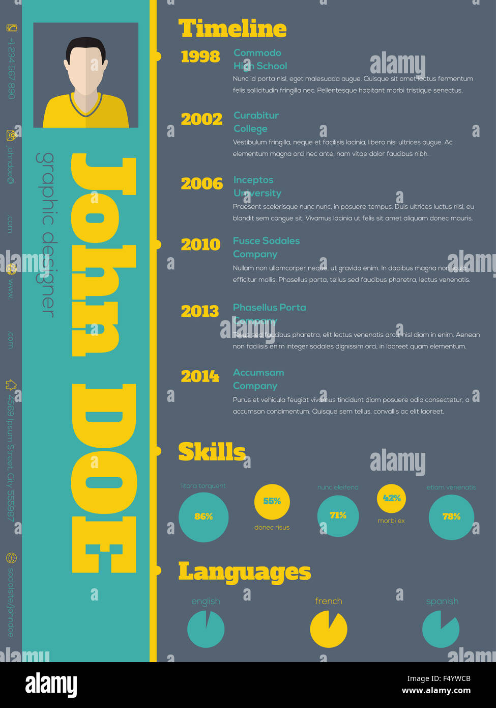 Modern curriculum vitae cv resume template design with vivid colors ...