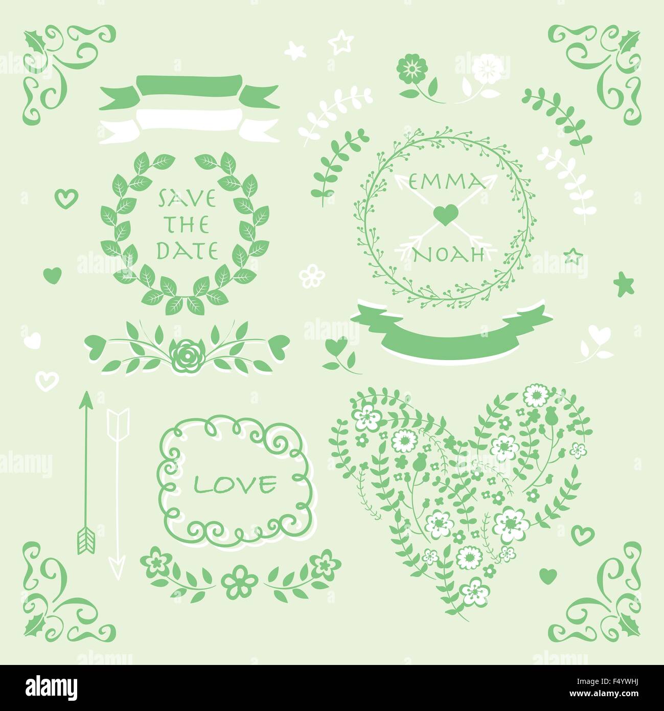 Mint green vector wedding design element symbol set Stock Vector Image ...