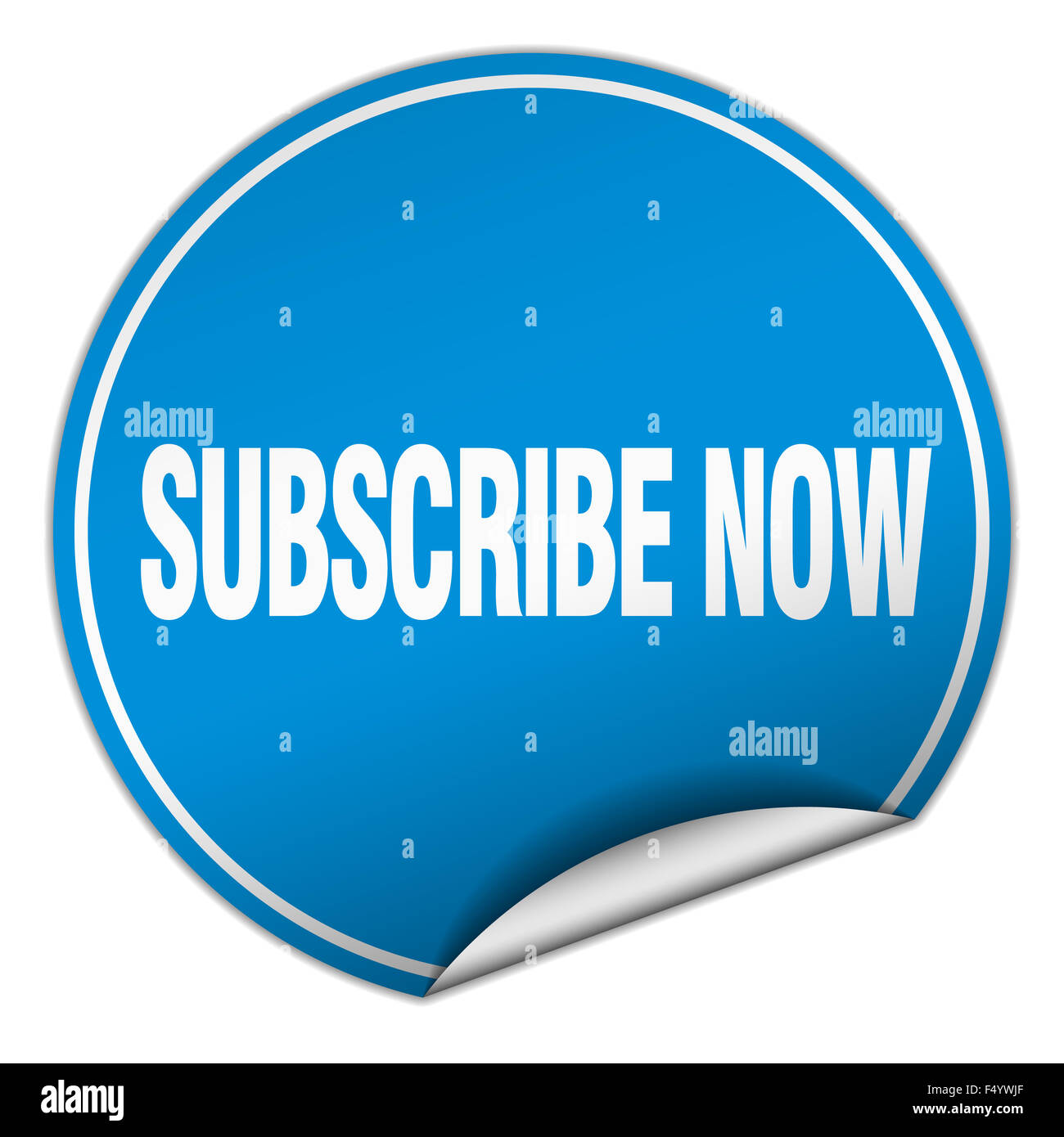 subscribe now round blue sticker isolated on white Stock Photo - Alamy