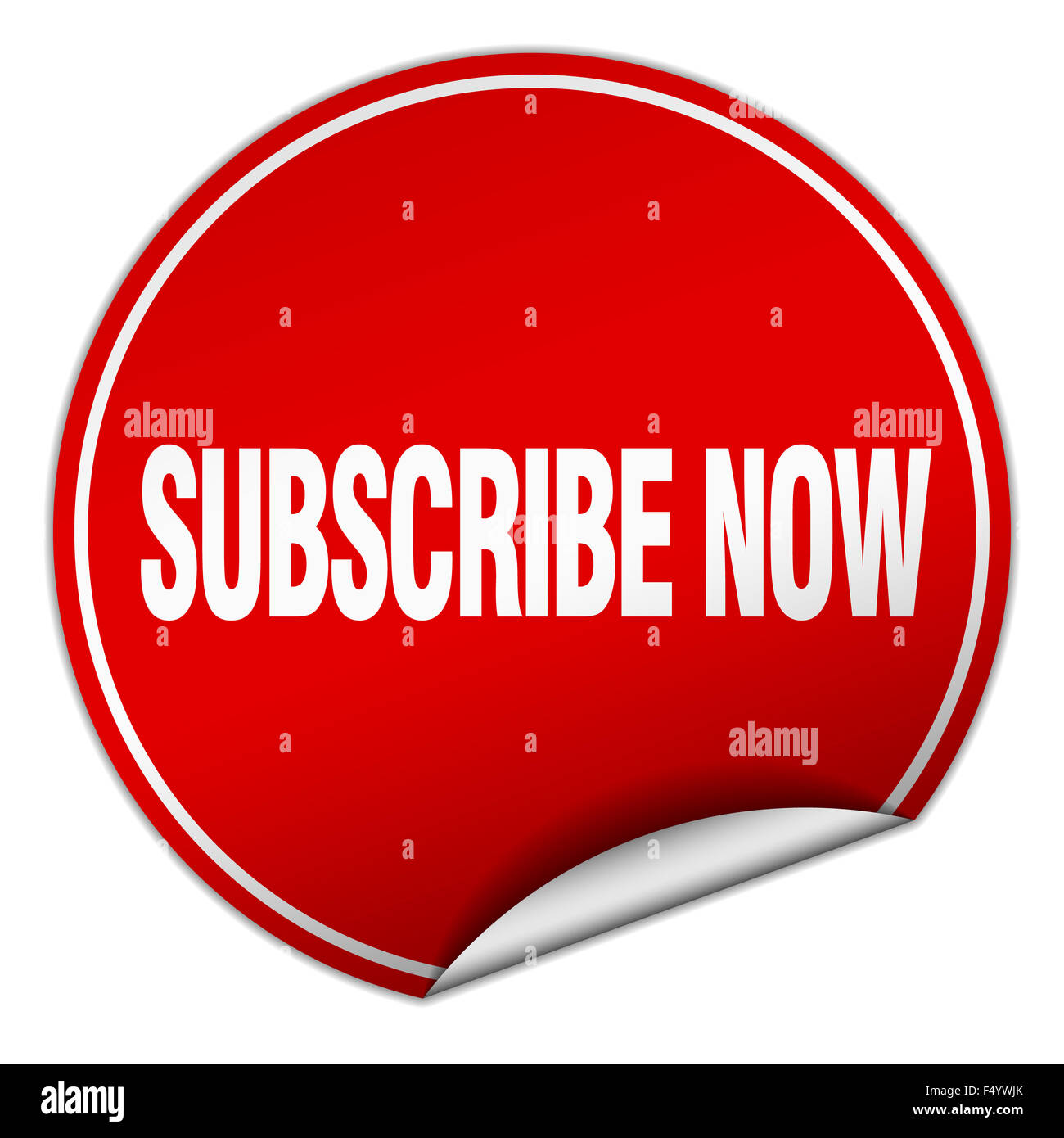 Subscribe now round red sticker hi-res stock photography and images - Alamy