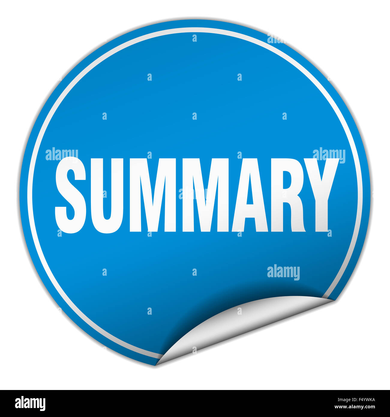 summary round blue sticker isolated on white Stock Photo - Alamy