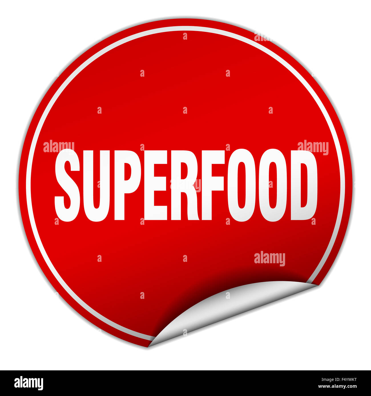 superfood round red sticker isolated on white Stock Photo - Alamy