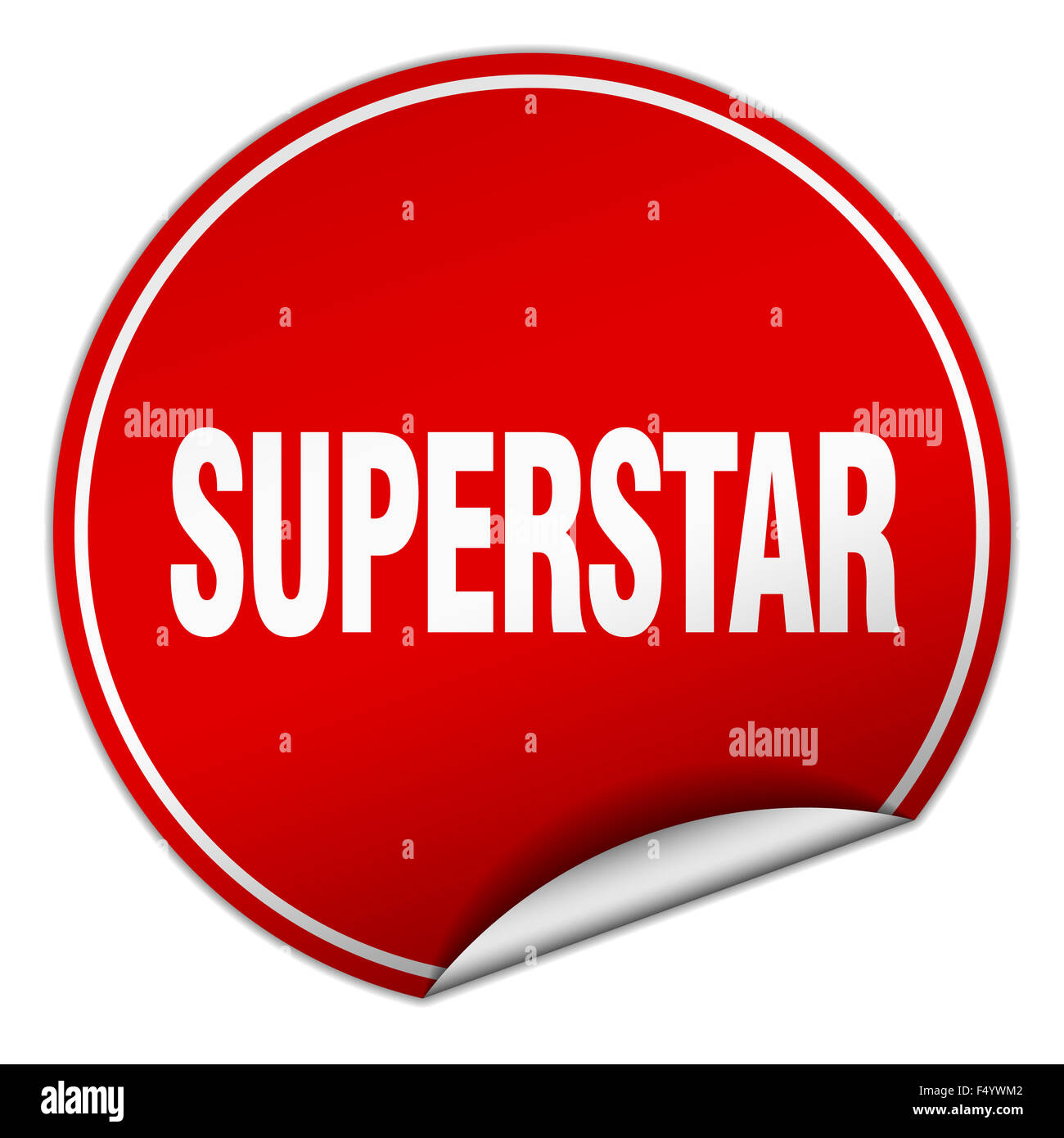 superstar round red sticker isolated on white Stock Photo - Alamy