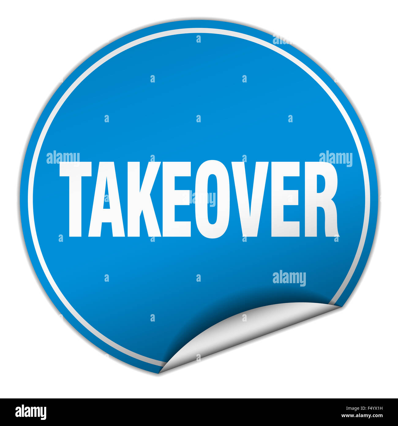 takeover round blue sticker isolated on white Stock Photo - Alamy